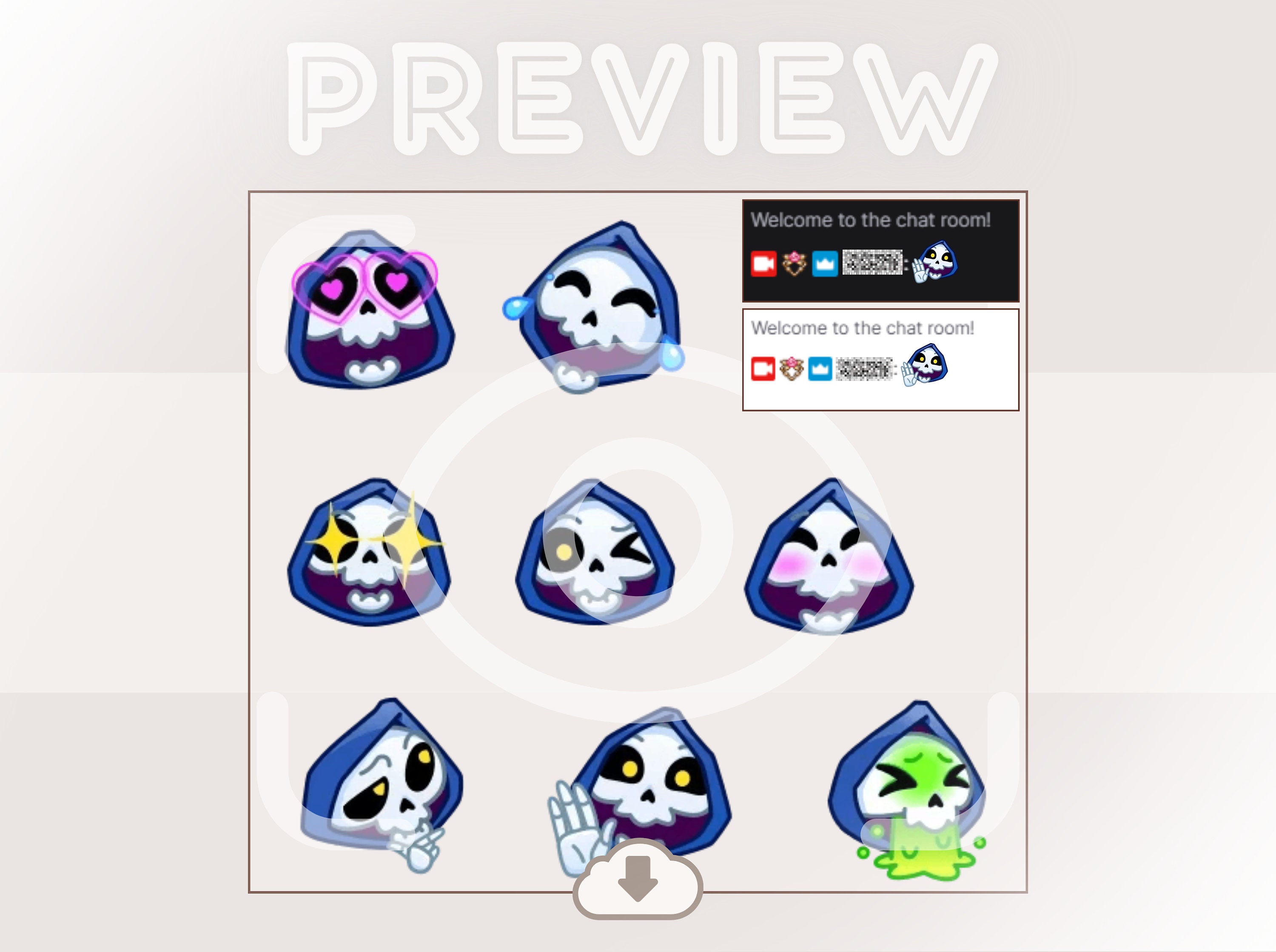Twitch Emote Set Kawaii Skeleton complete Pack / for Streamers, Discord ...