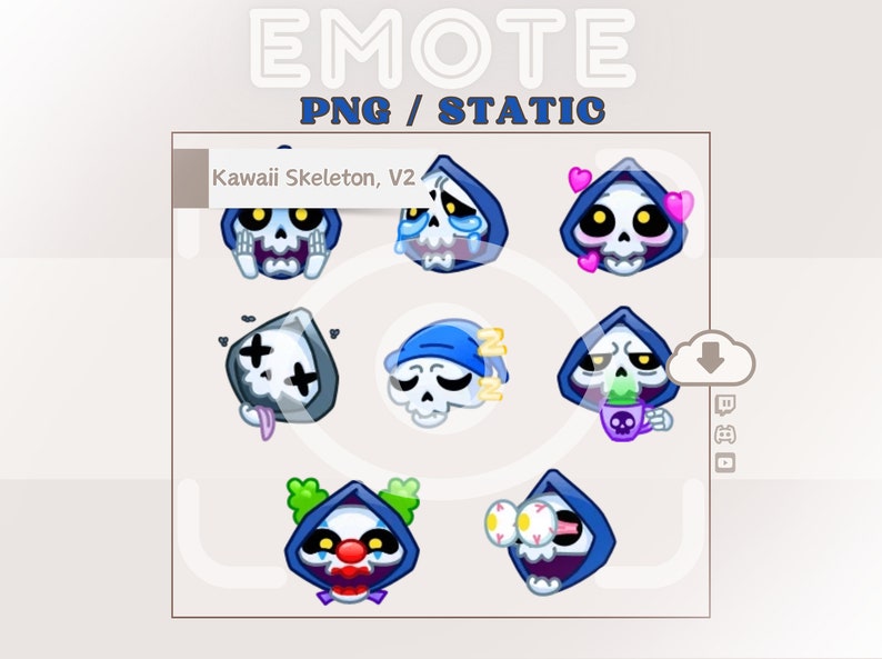 Emote Set ''kawaii Skeleton, V2' Emotes for Twitch Cute Emotes, Dancing ...