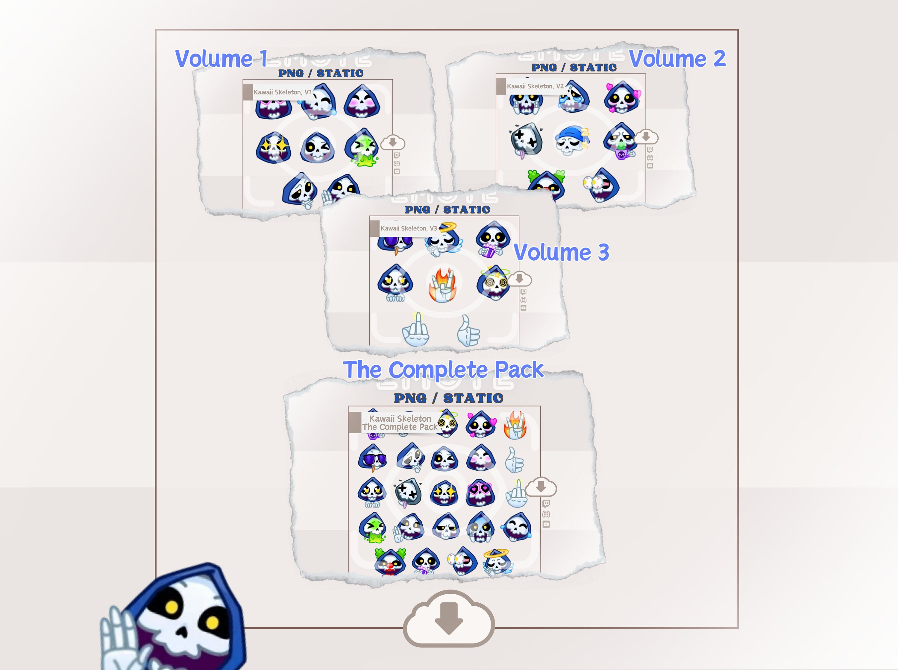 Emote Set ''kawaii Skeleton, V2' Emotes for Twitch Cute Emotes, Dancing ...