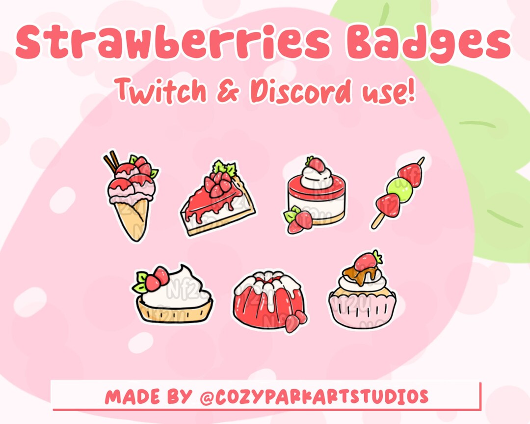 Cute Strawberry Desserts Badges Food Emotes/badges for Discord & Twitch ...