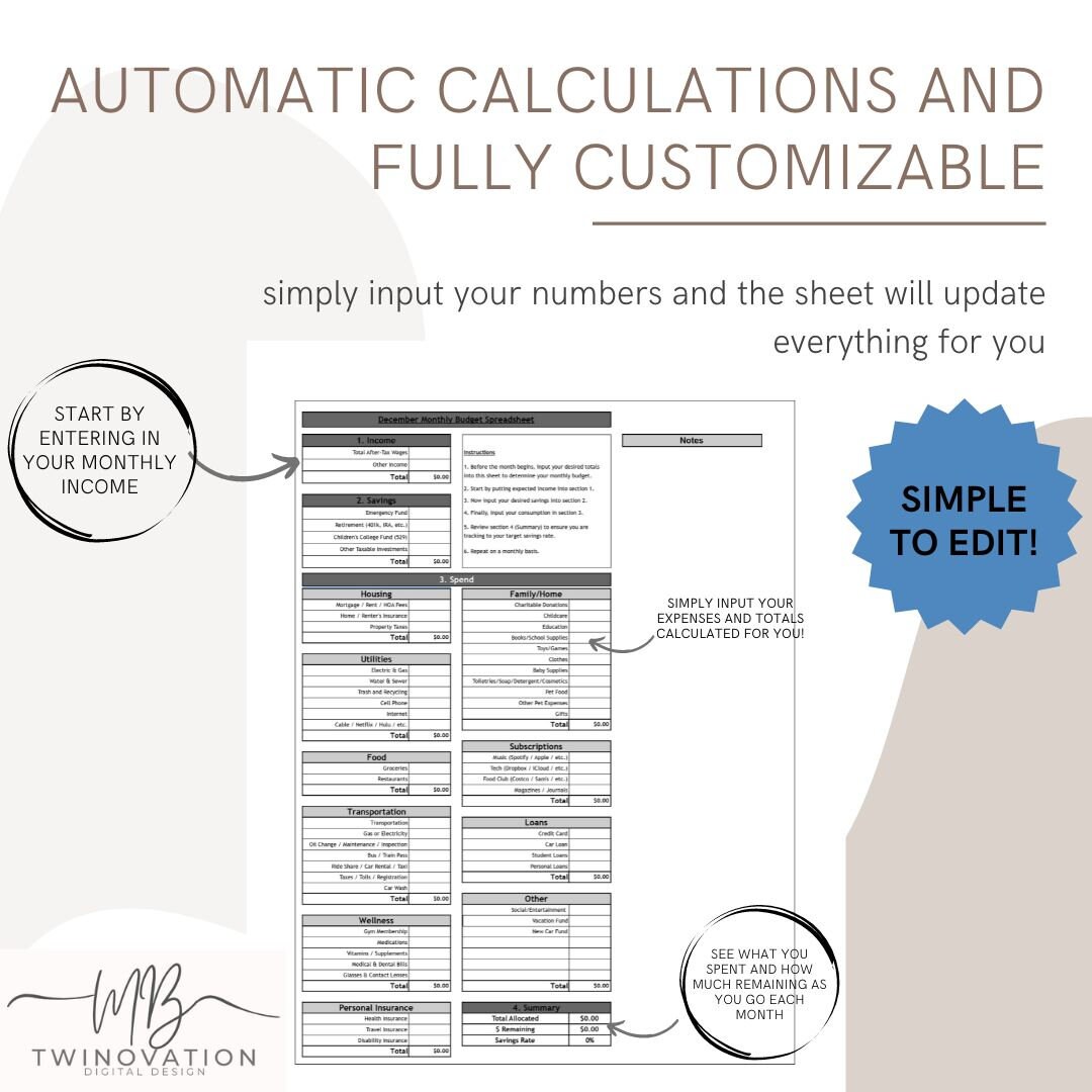 Comprehensive Monthly Budget Template: Google Sheets Finance Tracker ...