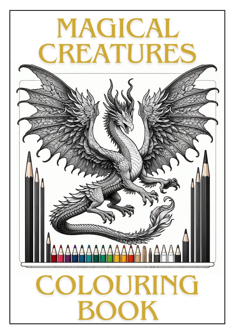 Magical Creatures Coloring Book Wyverns, Wraiths Fantasy Art for Stress ...
