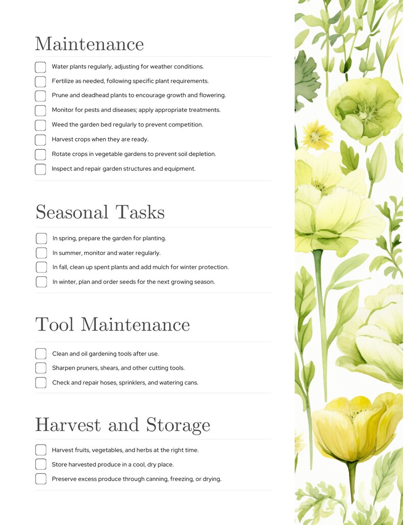 Gardening, Checklist, Spring, Vegetables - Etsy