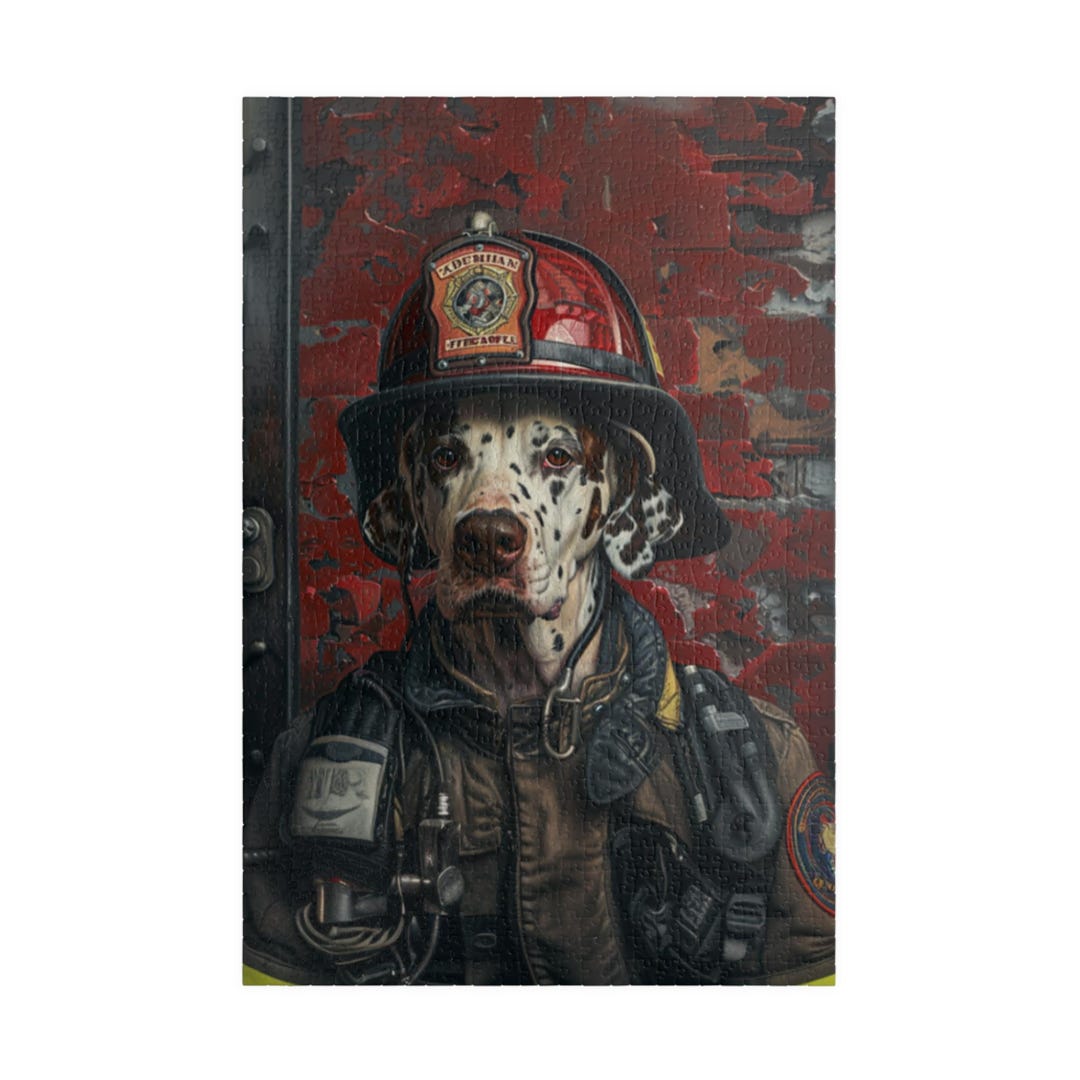 Jigsaw Puzzle, Fireman Dalmation Portrait, Firefighter Gift, Home and ...