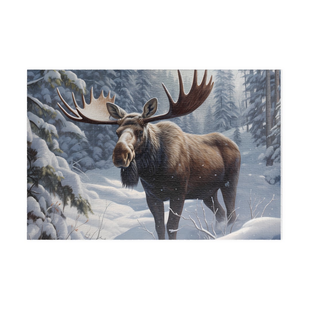 Snowy Forrest Moose Puzzle - Etsy