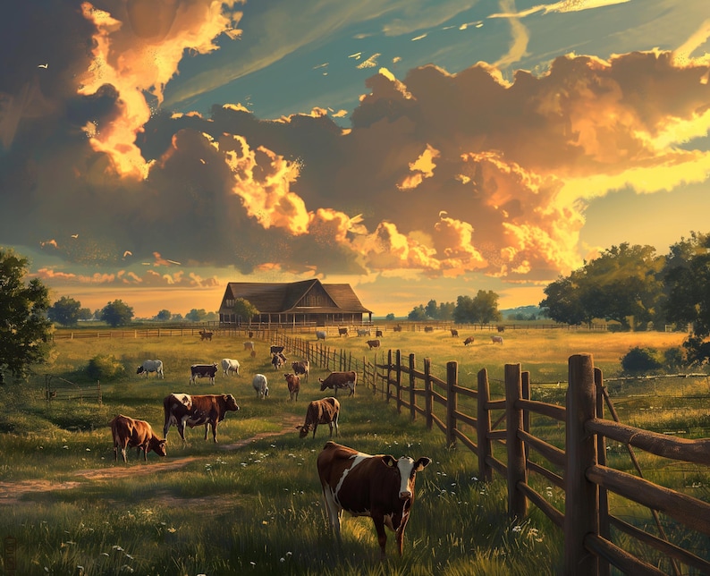 Puzzle, Cattle Ranch Jigsaw Puzzle (110, 252, 520, 1014-piece), Farm ...