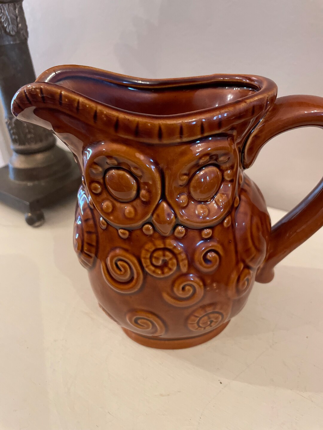 Vintage Small Brown Owl Pitcher - Etsy