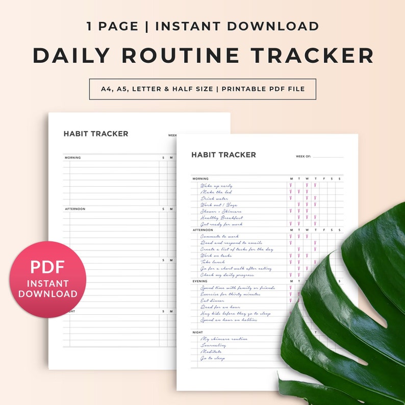 Daily Routine Tracker, Printable Habit Tracker, 7 Day Morning / Day ...