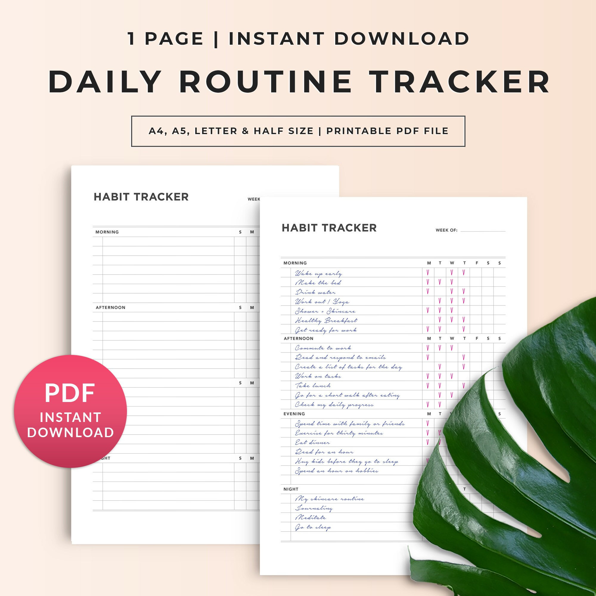 Daily Routine Tracker, Printable Habit Tracker, 7 Day Morning / Day ...