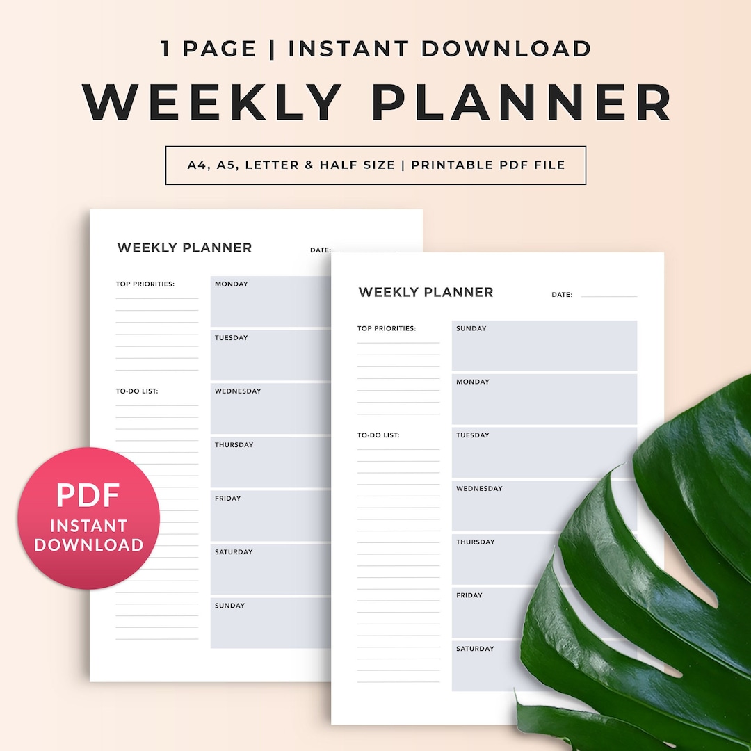Weekly Planner Printable to Do List, Productivity Planner PDF, Weekly ...