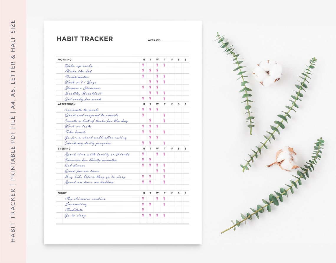 Daily Routine Tracker, Printable Habit Tracker, 7 Day Morning / Day ...