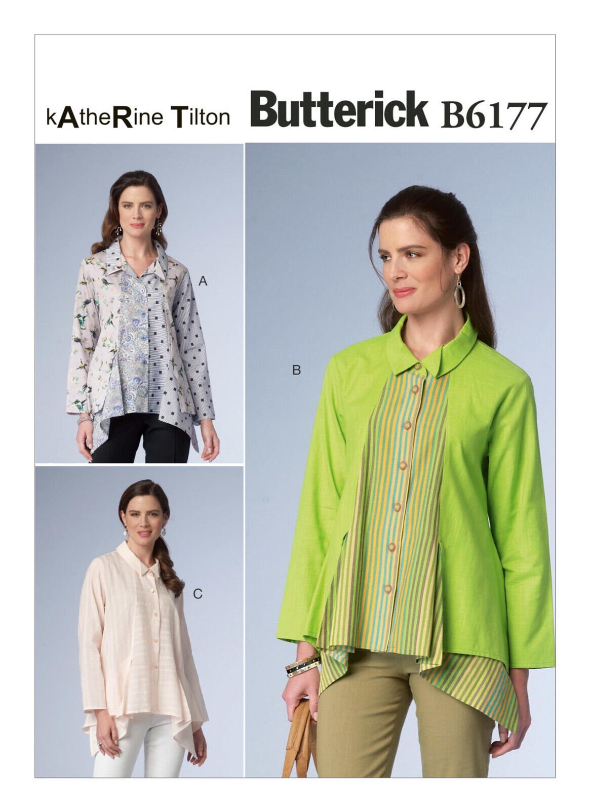 B6177 Misses Handkerchief-hem Shirts Sizes Xs-m Butterick Sewing ...
