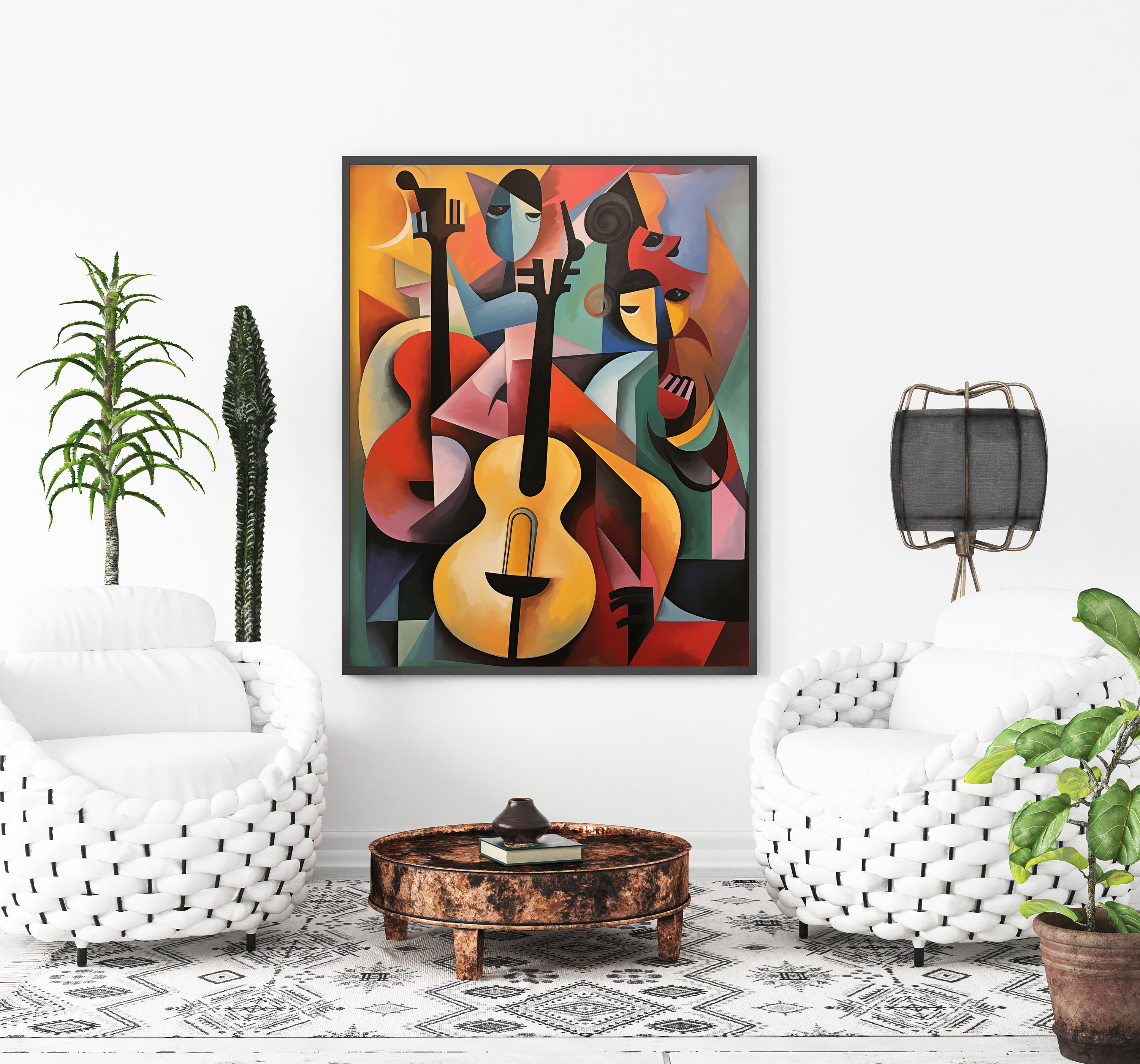 Three Musicians Red Abstract Expressionism Wall Art Contemporary Art ...