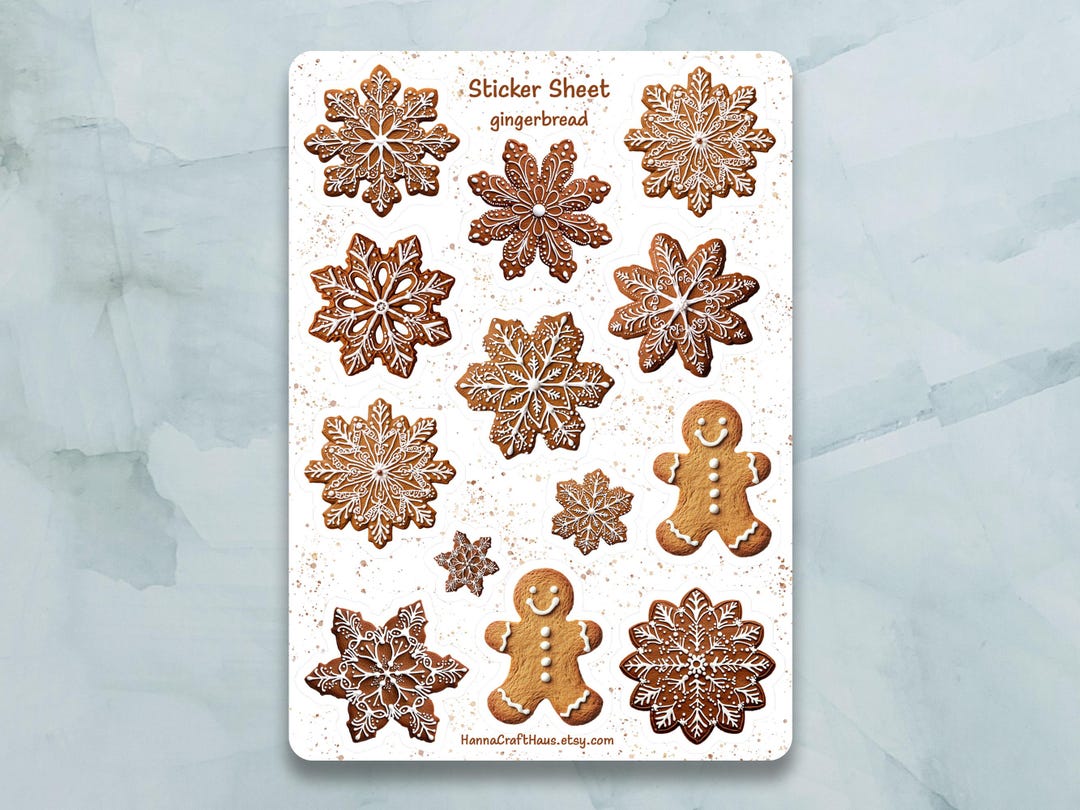 Christmas Gingerbread Sticker Sheet - Set of 12 Stickers for Journal ...