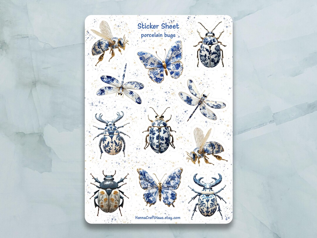 Porcelain Bugs Sticker Sheet - Set of 12 Stickers for Journal, Planner ...