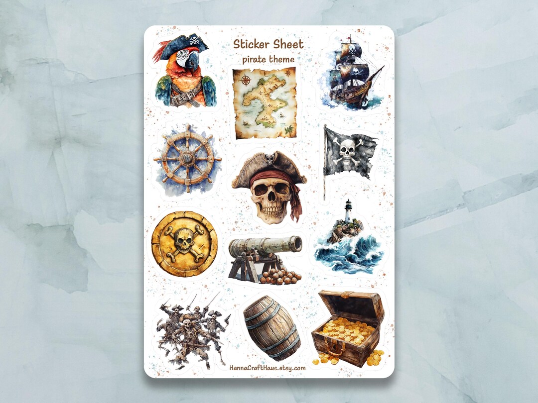 Pirate Theme Sticker Sheet - Set of 12 Stickers for Journal, Planner ...