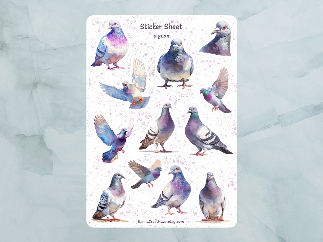 Pigeon Sticker Sheet - Set of 12 Stickers for Journal, Planner ...