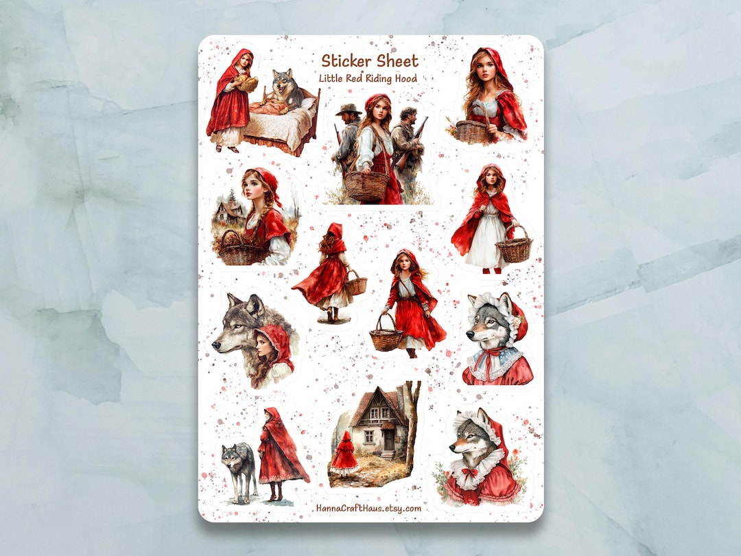 Little Red Riding Hood Sticker Sheet - Set of 12 Stickers for Journal ...