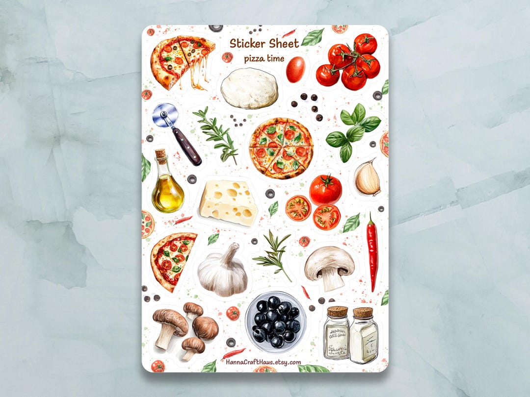 Pizza Time Sticker Sheet - Set of 20 Stickers for Journal, Planner ...