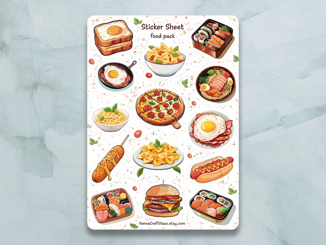 Food Pack Sticker Sheet - Set of 14 Stickers for Journal, Planner ...