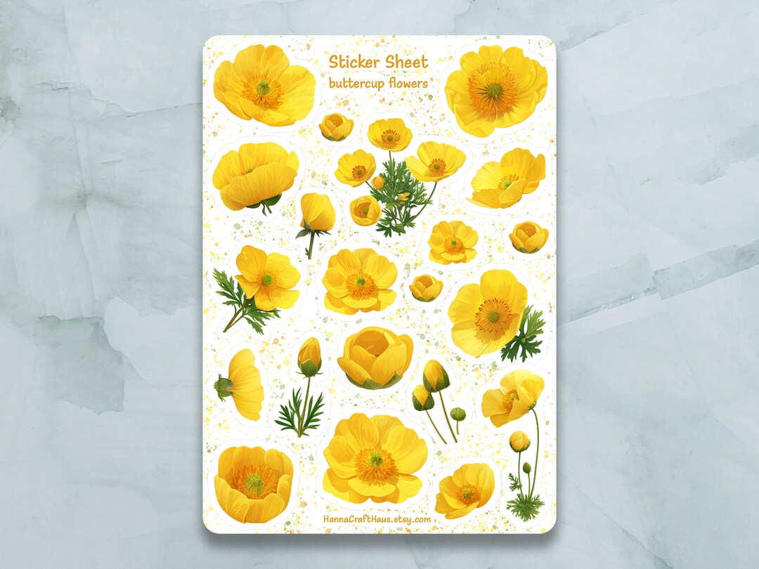 Watercolor Buttercup Flowers Sticker Sheet - Set of 20 Stickers for ...
