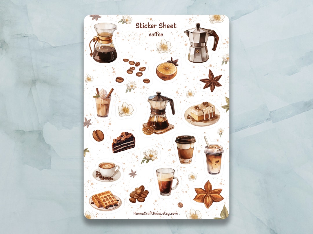 Coffee Sticker Sheet - Set of 16 Stickers for Journal, Planner ...