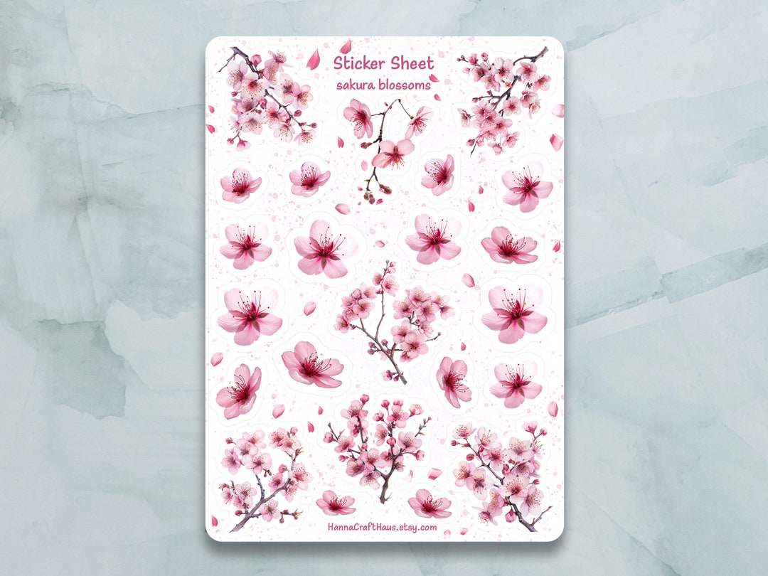 Sakura Blossoms Sticker Sheet - Set of 20 Stickers for Journal, Planner ...