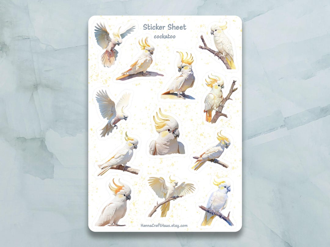 Cockatoo Sticker Sheet - Set of 12 Stickers for Journal, Planner ...