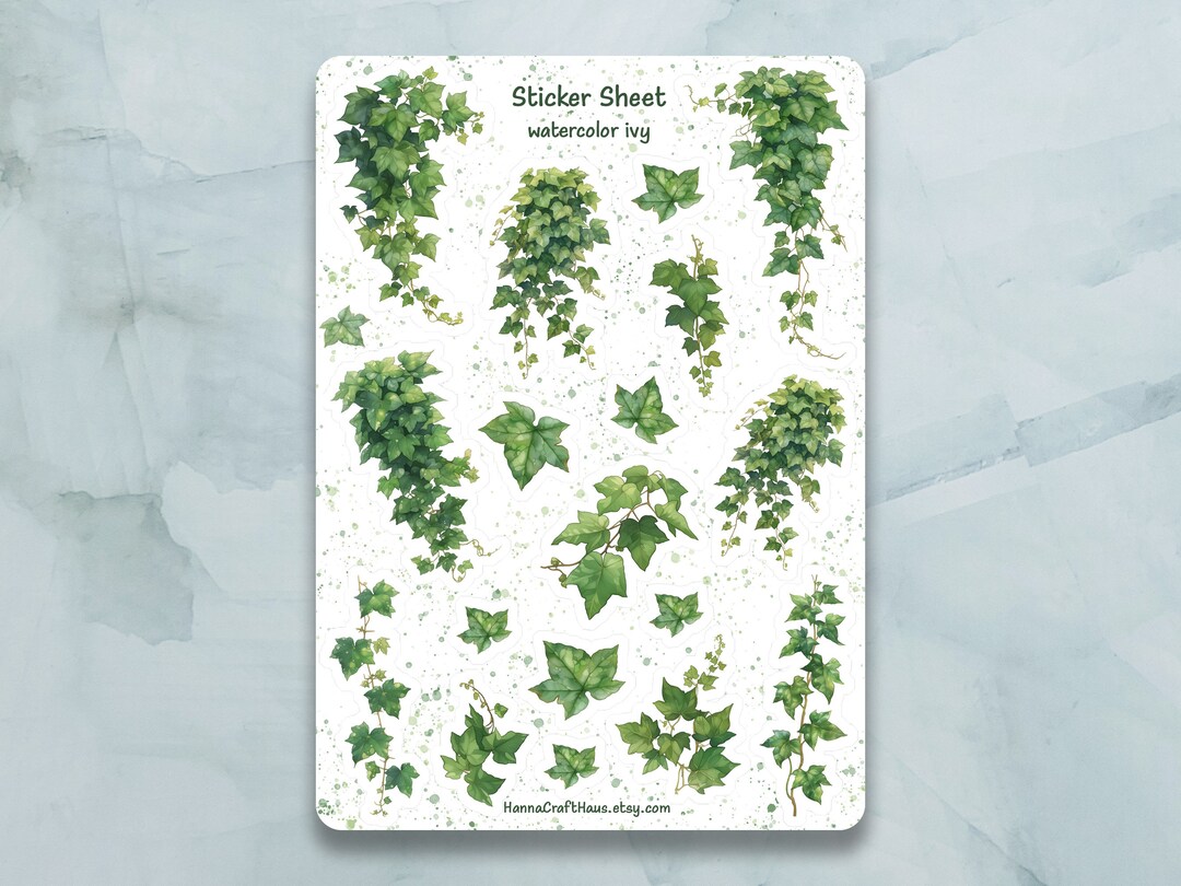 Watercolor Ivy Sticker Sheet - Set of 18 Stickers for Journal, Planner ...