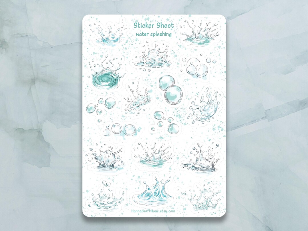 Water Splash Sticker Sheet - Set of 17 Stickers for Journal, Planner ...