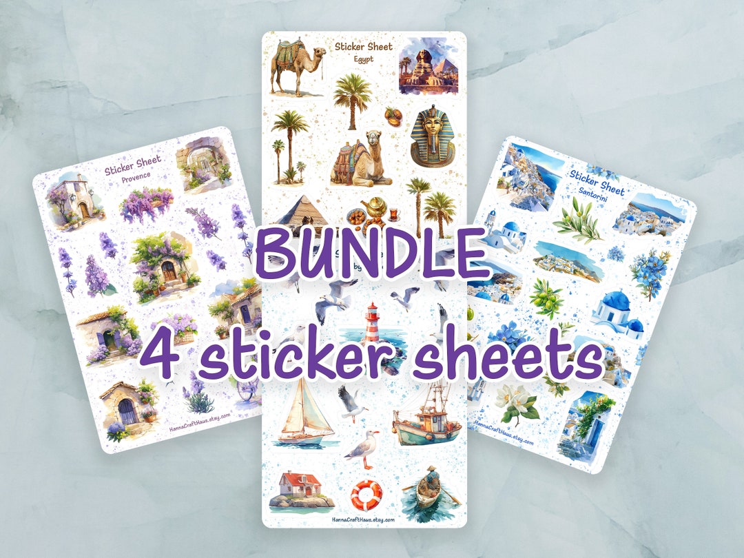 Travel Sticker Sheet Bundle - Set of 4 Sticker Sheets for Journal ...