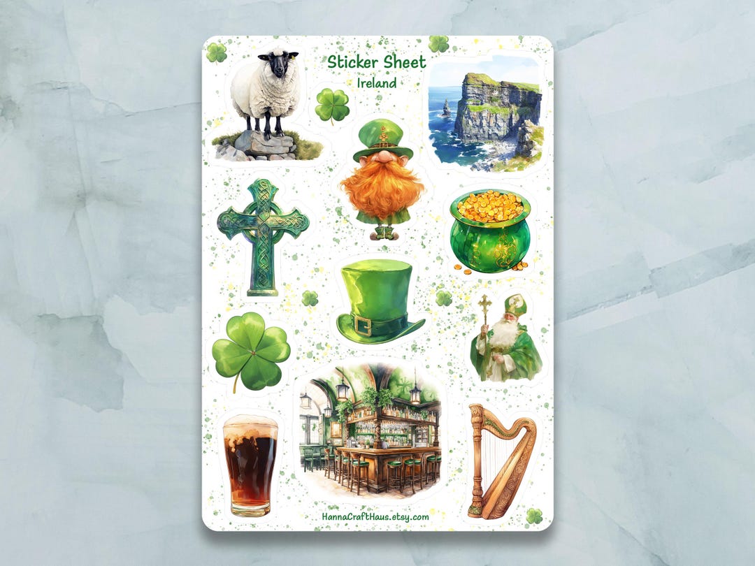 Ireland Sticker Sheet - Set of 12 Stickers for Journal, Planner ...