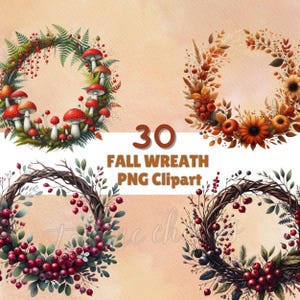 30 Fall Wreath PNG Clipart Bundle | Watercolor Autumn Floral Wreaths ...