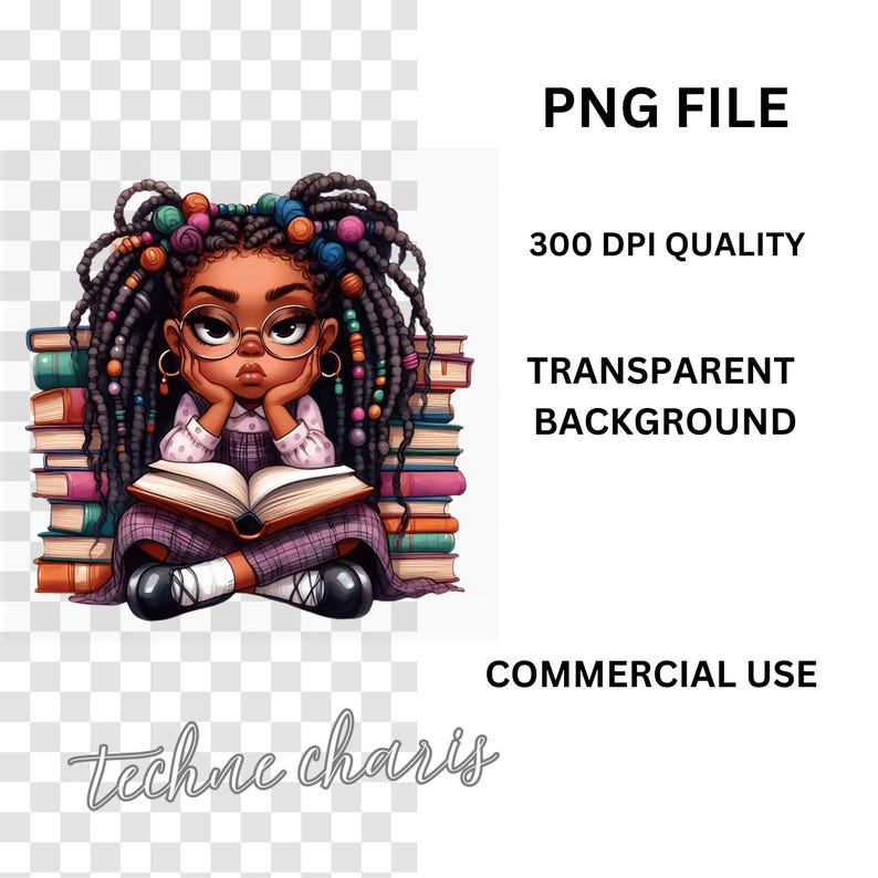 Quirky Girls and Books Clipart Bundle, Set of 10 High Quality Pngs ...