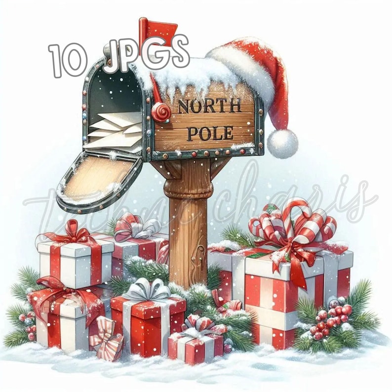 North Pole Mailbox Clipart | Christmas Watercolor Scene (10 JPG) - Etsy