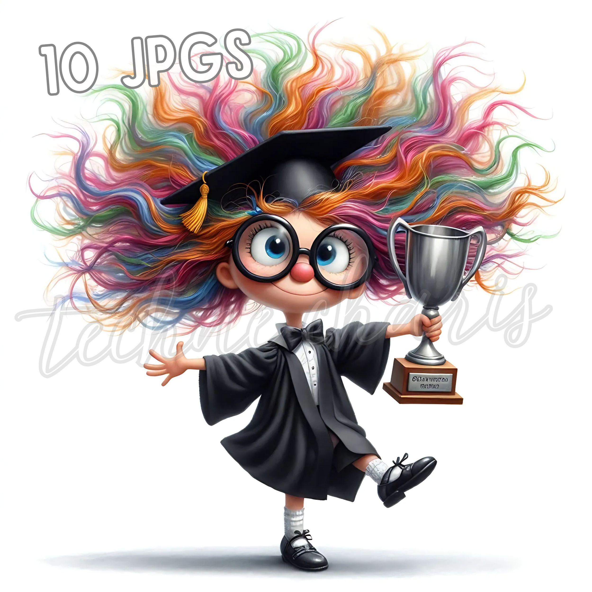 Whimsical Girl Graduate Clipart Bundle – 10 Graduation Theme Jpgs, 300 ...