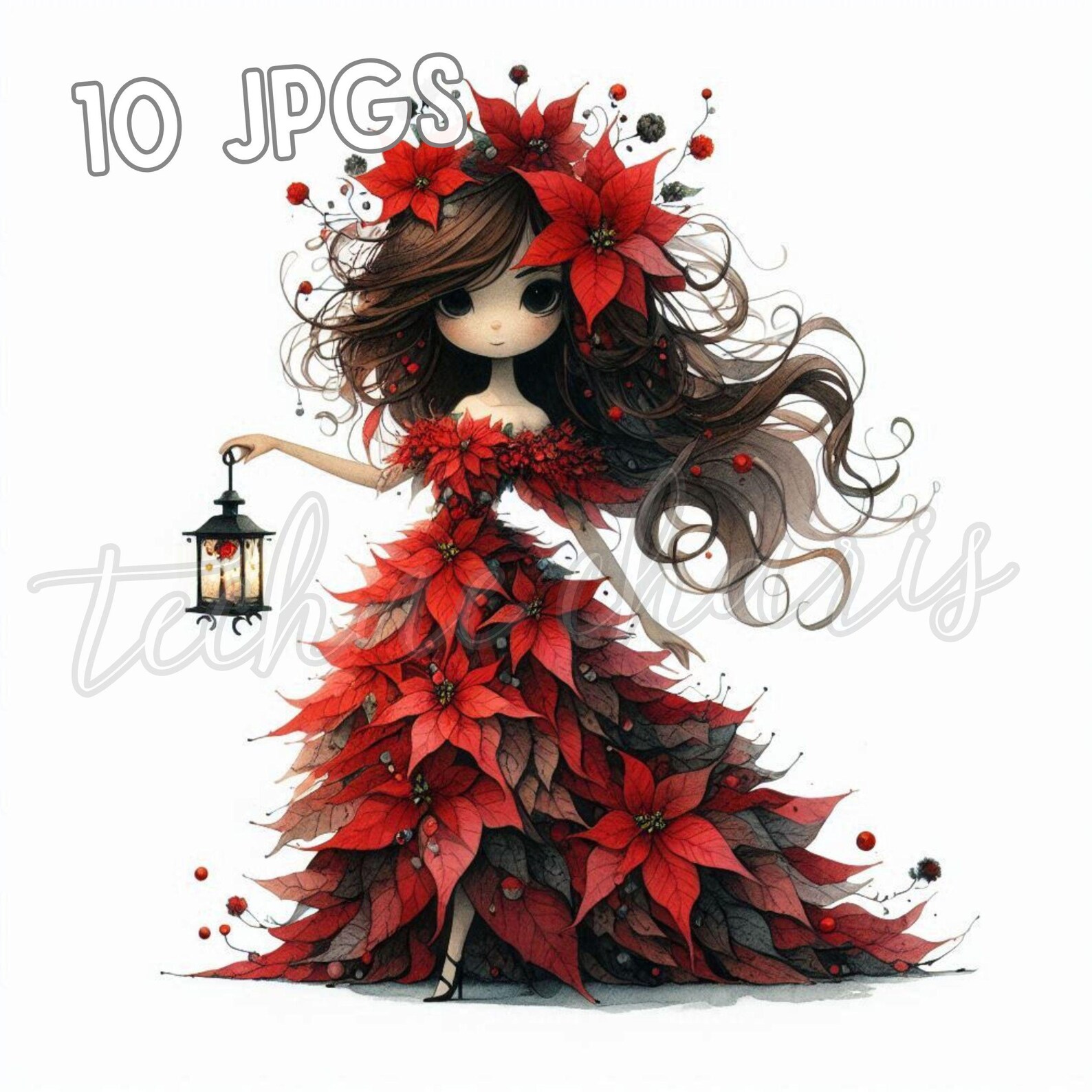 Christmas Fairy Clipart | 10 JPG Poinsettia Dress Holiday Enchantress ...