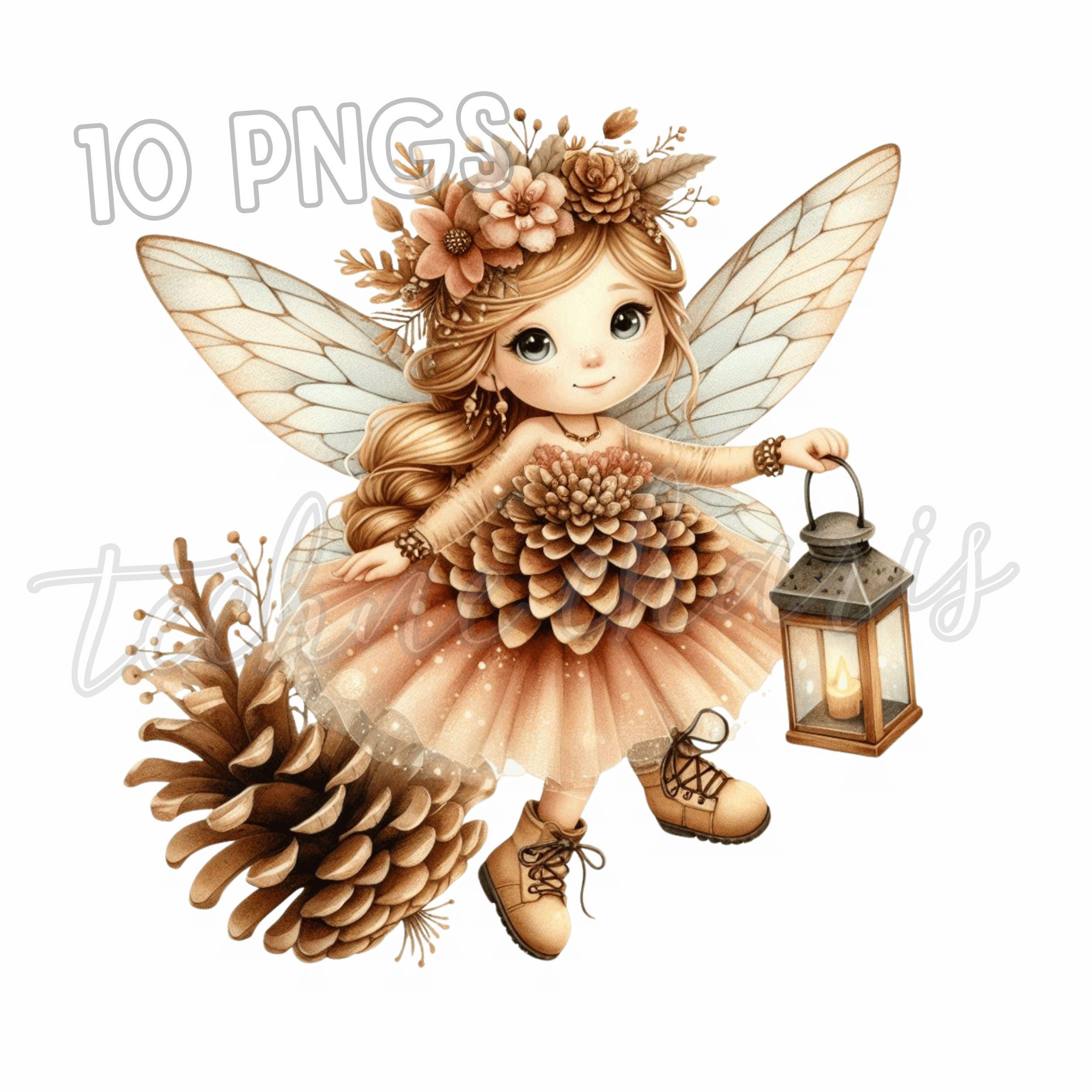 Woodland Christmas Fairy Clipart | 10 Pngs | Pinecone Fairy Watercolor ...