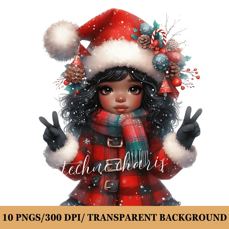 Festive Black Girl Clipart Bundle for Christmas, Fashion PNG Stickers ...