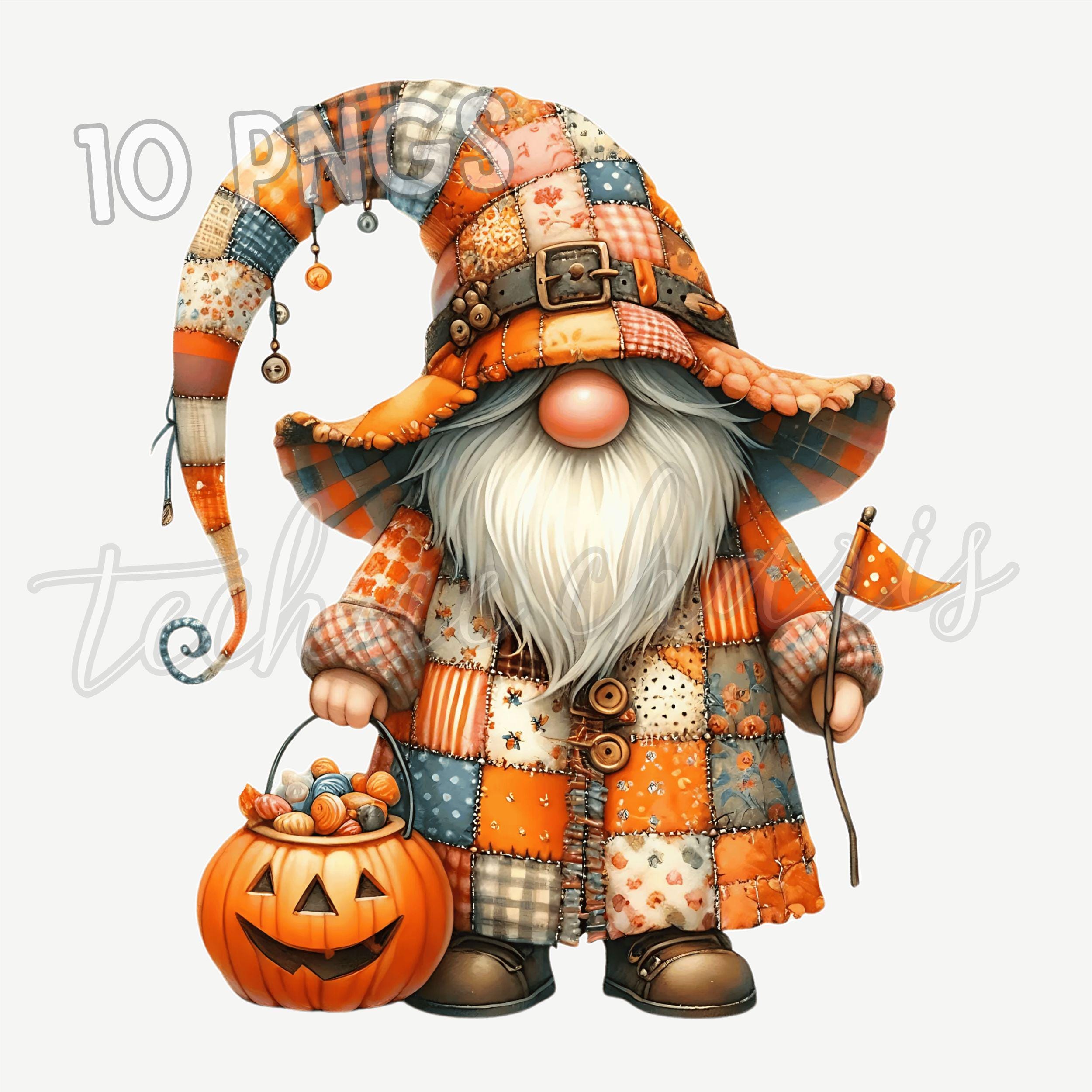 Halloween Pumpkin Gnome Clipart, 10 PNG Patchwork Candy Gnome, Autumn ...