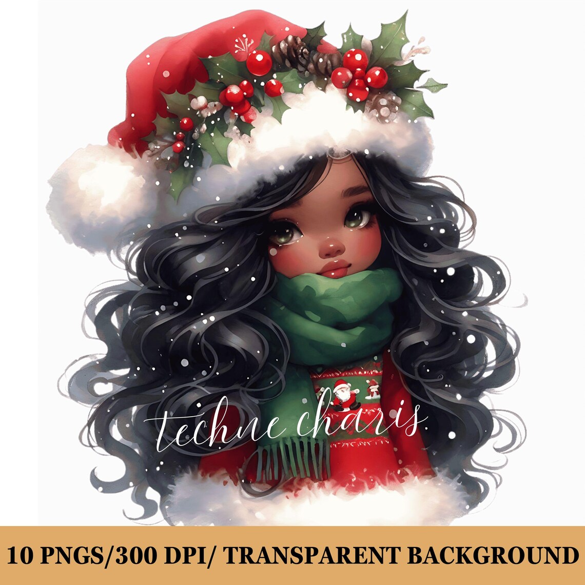 Festive Black Girl Clipart Bundle for Christmas, Fashion PNG Stickers ...