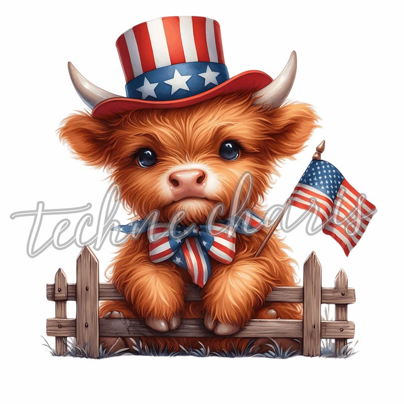 July 4th Highland Cow PNG | Cute Baby Cow Sublimation Design, Funny USA ...