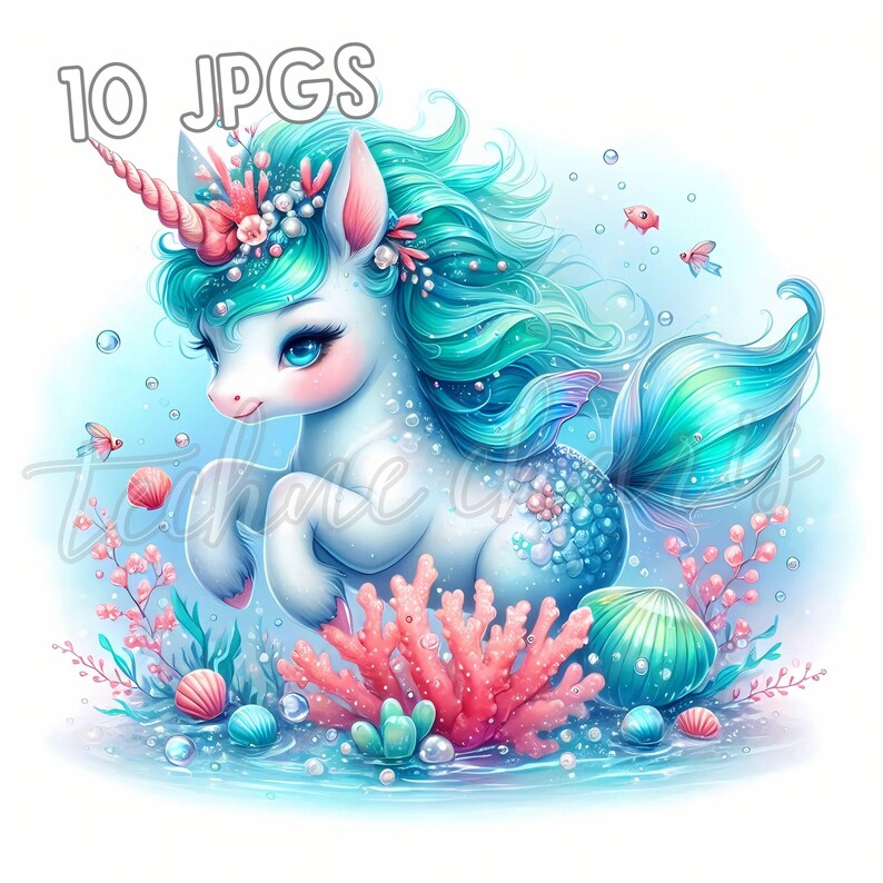 Unicorn Mermaid Clipart Bundle | Watercolor Rainbow Unicorns | Cute JPG ...