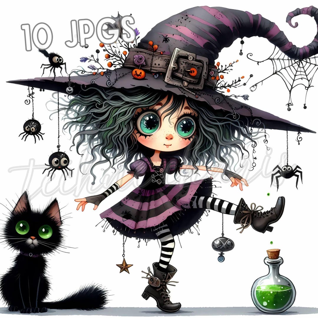Whimsical Halloween Girl Clipart: Potion Brewing Jpgs (digital Download ...