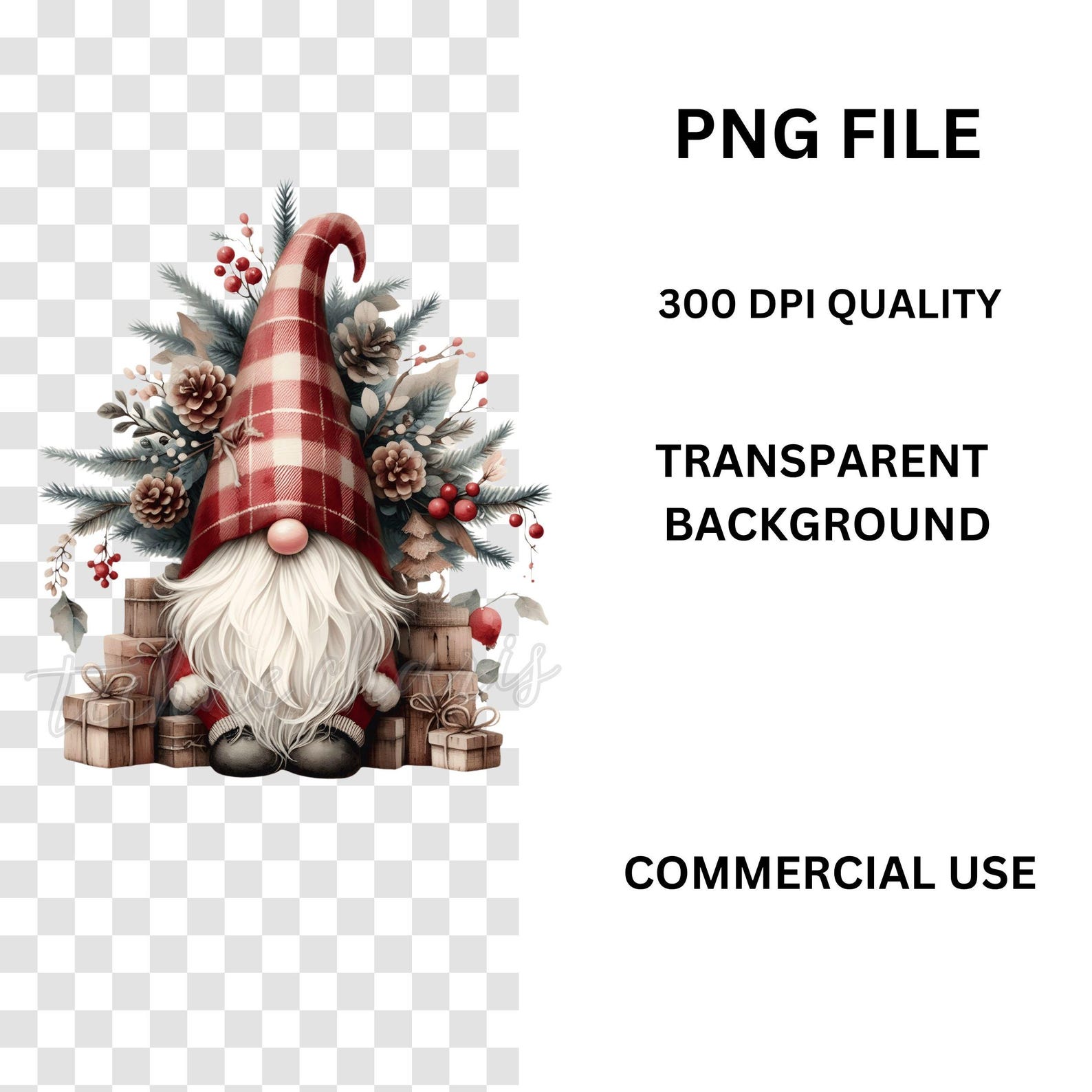 Watercolor Christmas Gnome Clipart | Rustic Holiday PNG Bundle (digital ...