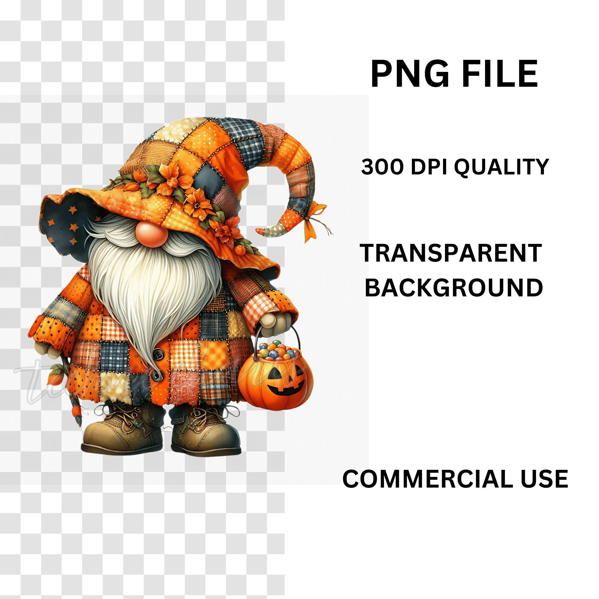Halloween Pumpkin Gnome Clipart, 10 PNG Patchwork Candy Gnome, Autumn ...