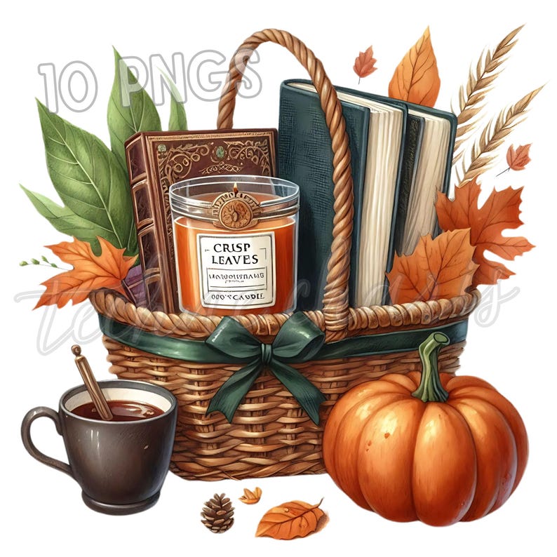 Autumn Basket Clipart: Watercolor Pumpkin Harvest Pngs (commercial Use ...