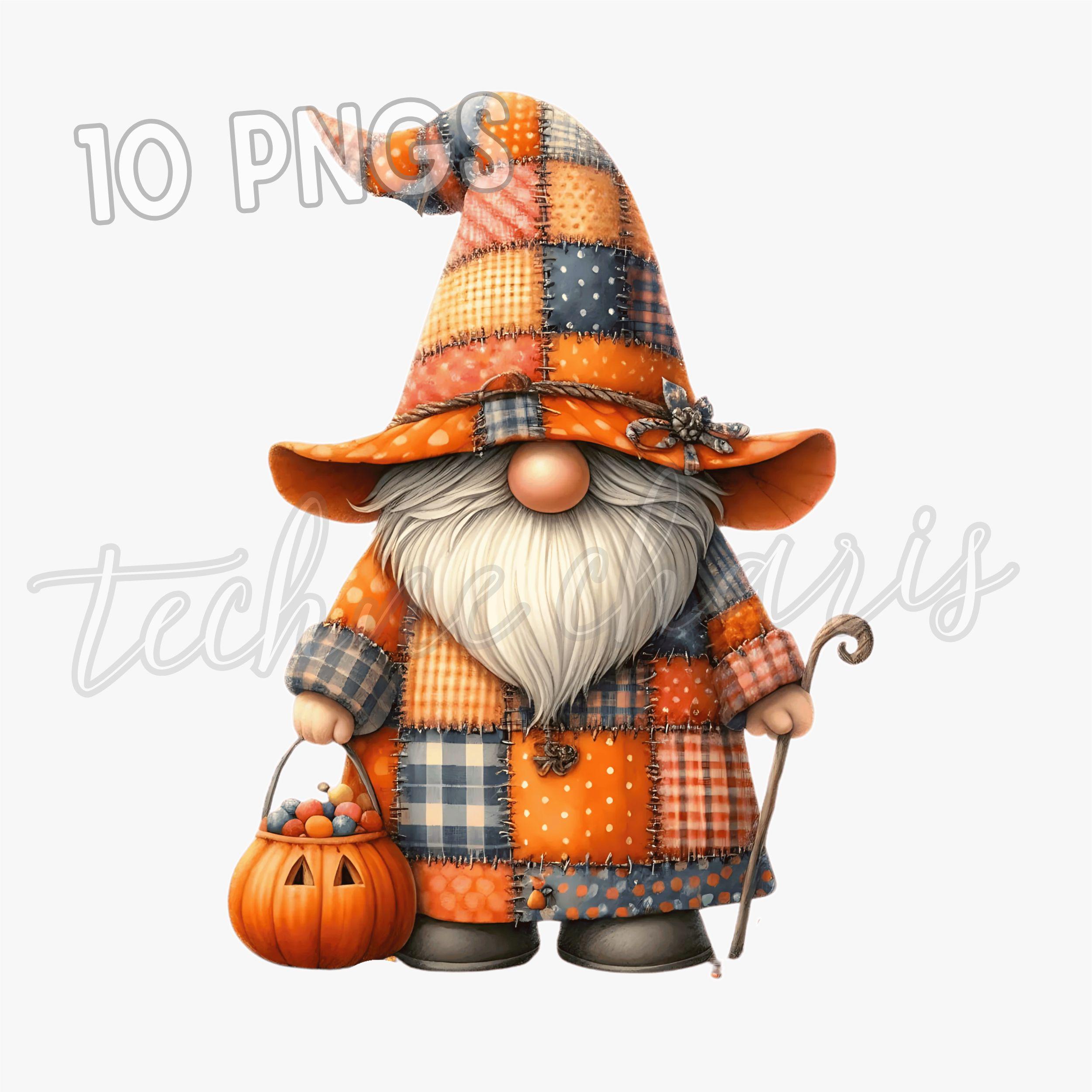 Halloween Pumpkin Gnome Clipart, 10 PNG Patchwork Candy Gnome, Autumn ...