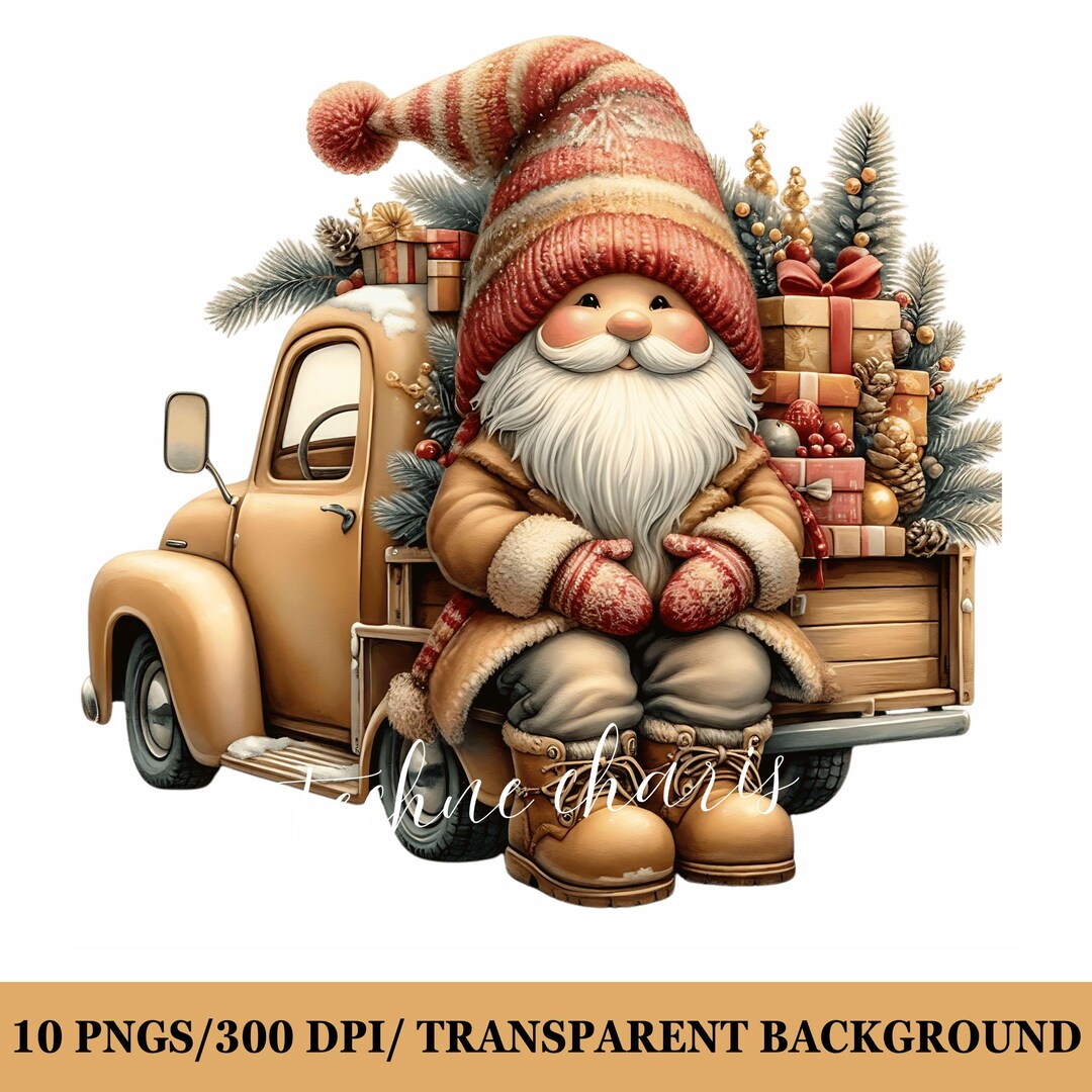 Christmas Gnome in Pick up Truck Clipart Set of 10 Christmas Gnome PNG ...