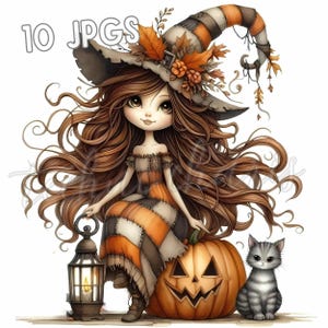 Halloween Witch Girl Clipart, Set of 10 High Quality 300 DPI Jpegs ...